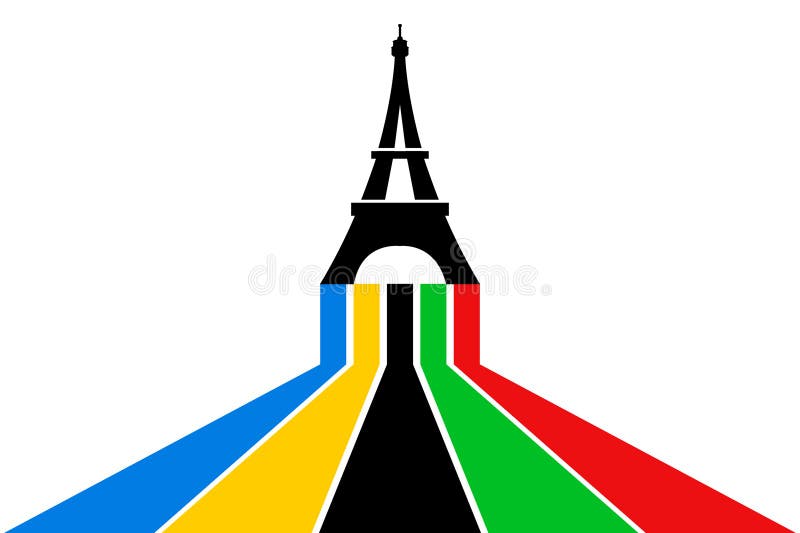 Colored Olympic Games Rainbow Lines Flag Converge in Eiffel Tower Stock ...