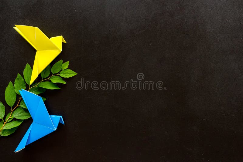 Colored Origami - Paper Birds with Leaves, Overhead View Stock Photo ...