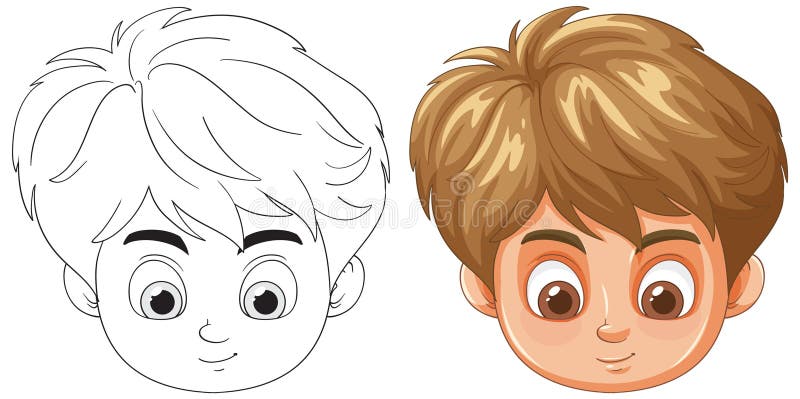 Colored and Outline of a Boy S Head Stock Vector - Illustration of ...