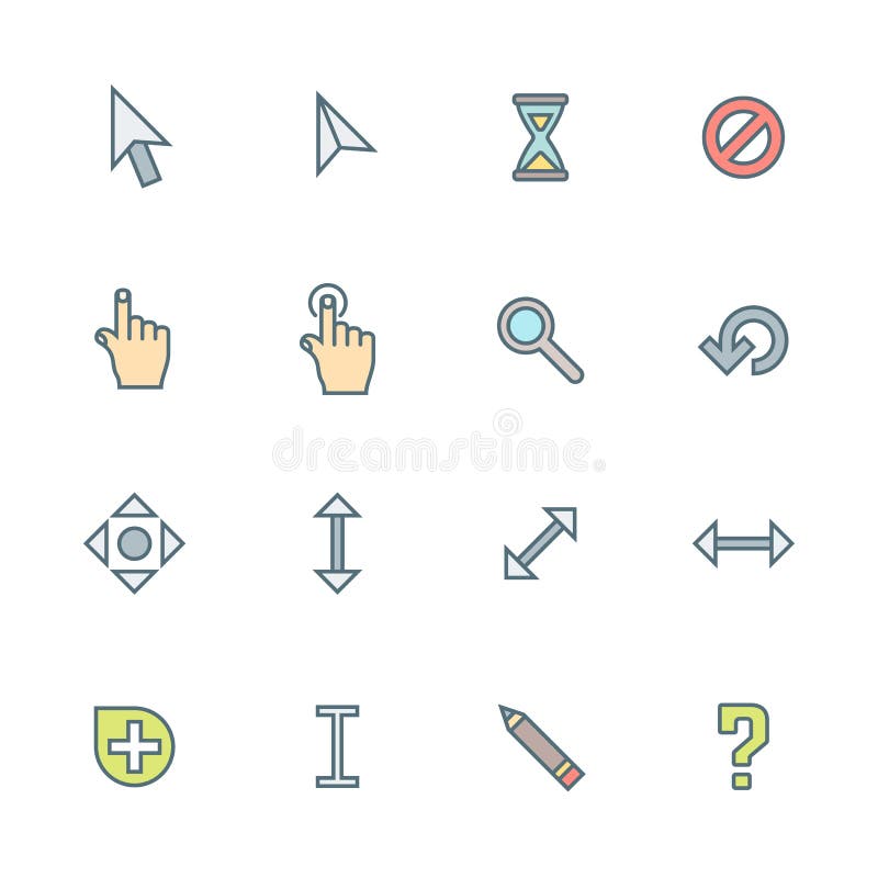 Colored Outline Various Cursors Icons Set Stock Vector - Illustration ...