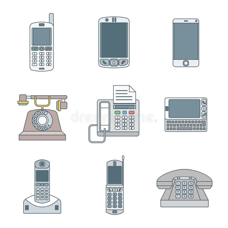 Colored Outline Various Phone Devices Icons Set Stock Vector ...