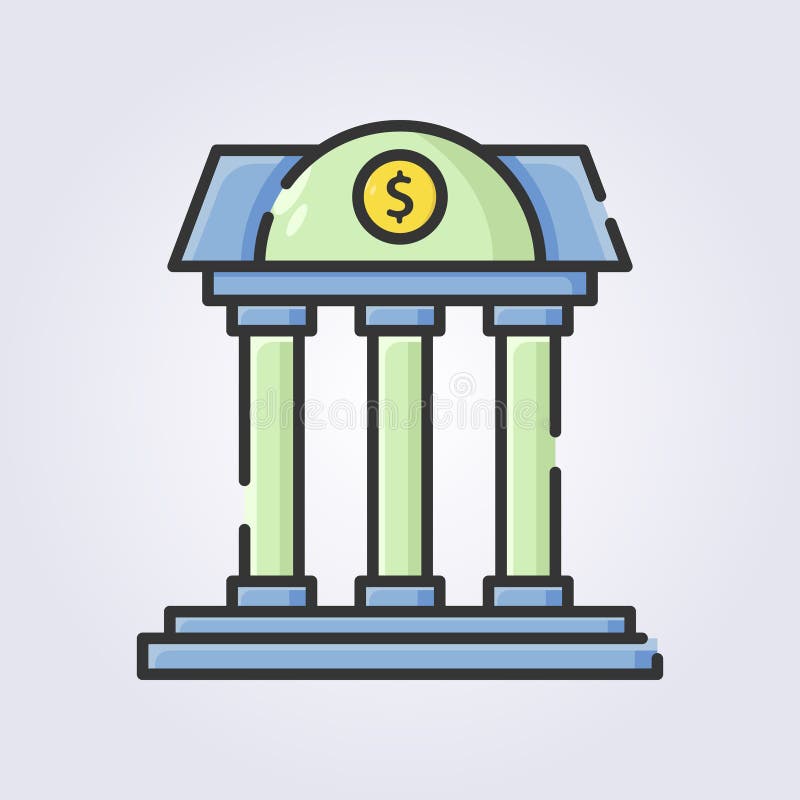Colored Outline Vintage Bank Architecture Icon Logo Vector Illustration ...