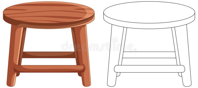 Colored and Outline of a Wooden Stool Stock Vector - Illustration of ...