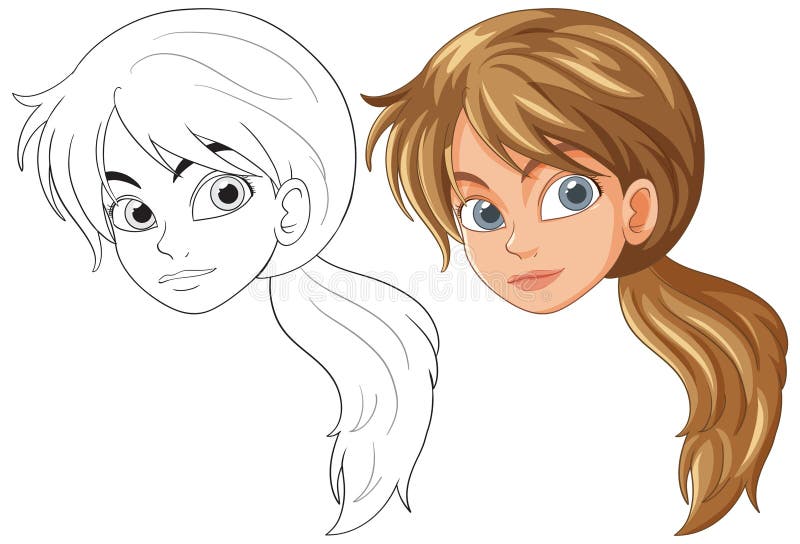 Colored and Outlined of a Girl S Face Stock Vector - Illustration of ...