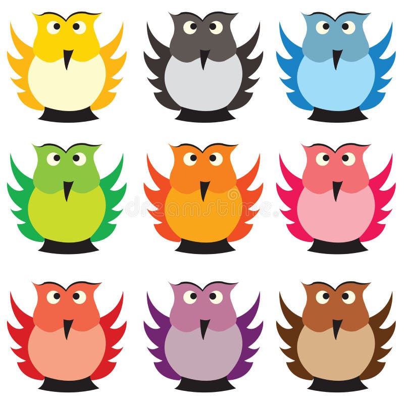 Colored owls stock illustration. Illustration of wild - 12886534