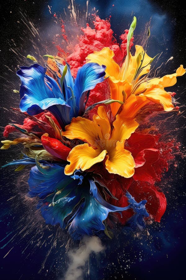 Colored Paint Explosion Forming into Shape of Beautiful Flowers.AI ...