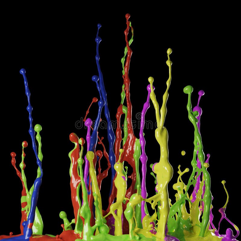 Colored Paint Splashes Isolated on Black Background Stock Illustration ...