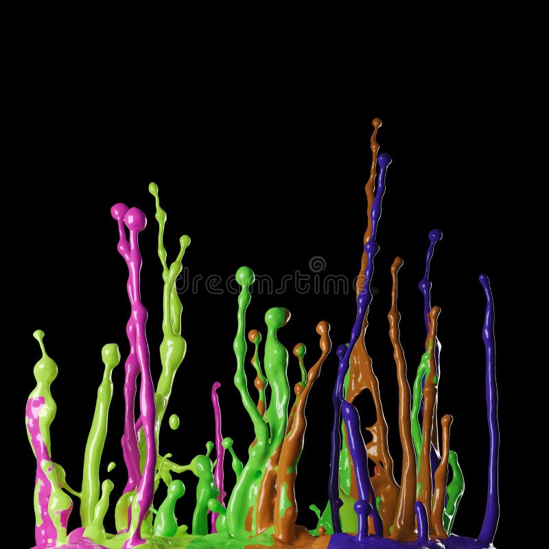 Colored Paint Splashes Isolated on Black Background Stock Illustration ...