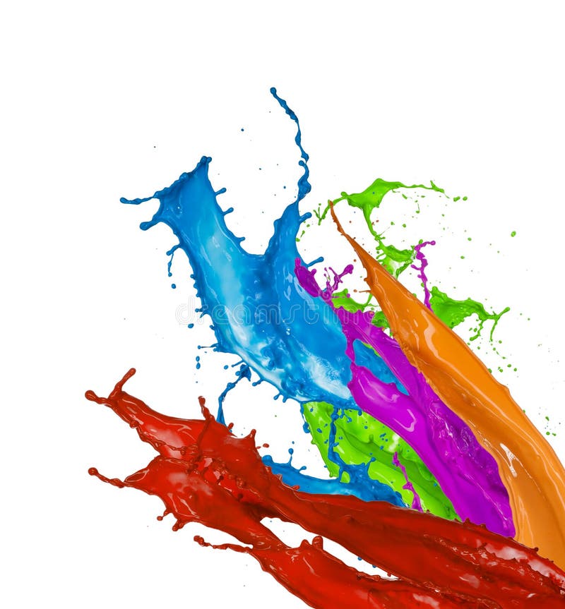 Colored Paint Splashes on White Background Stock Image - Image of flow ...