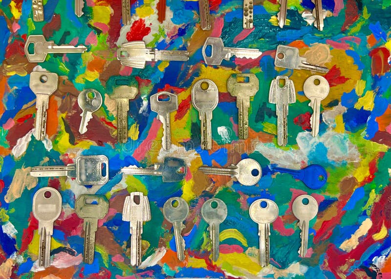 Colored Paint and Various Keys. Stock Illustration - Illustration of ...