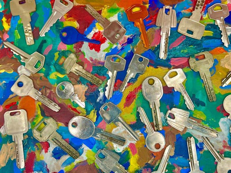 Colored Paint and Various Keys. Stock Image - Image of flower, yellow ...