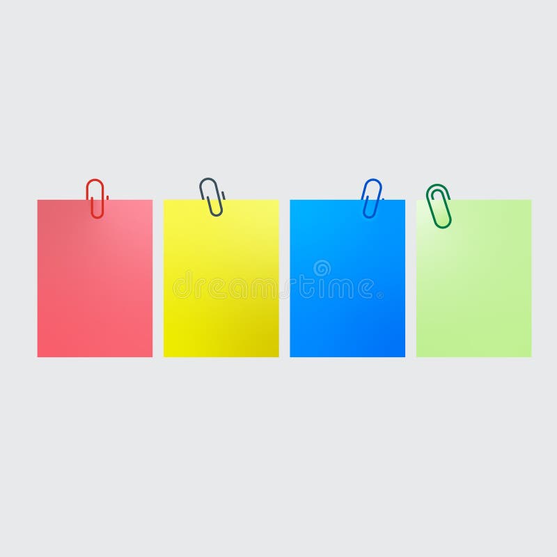 Colored Paper Clips Holding Paper Notes, Office Stationery Elements ...