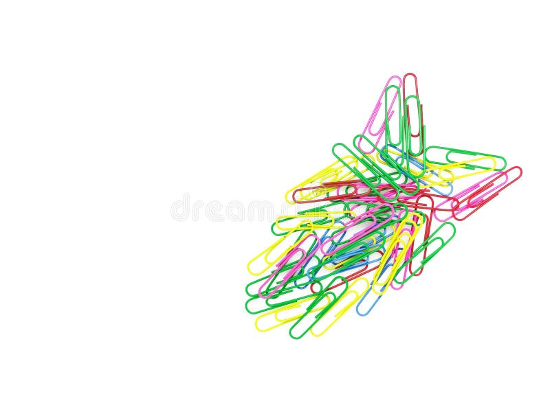 Colored Paper Clips on White Background. a Lot of Paper Clips Stock ...