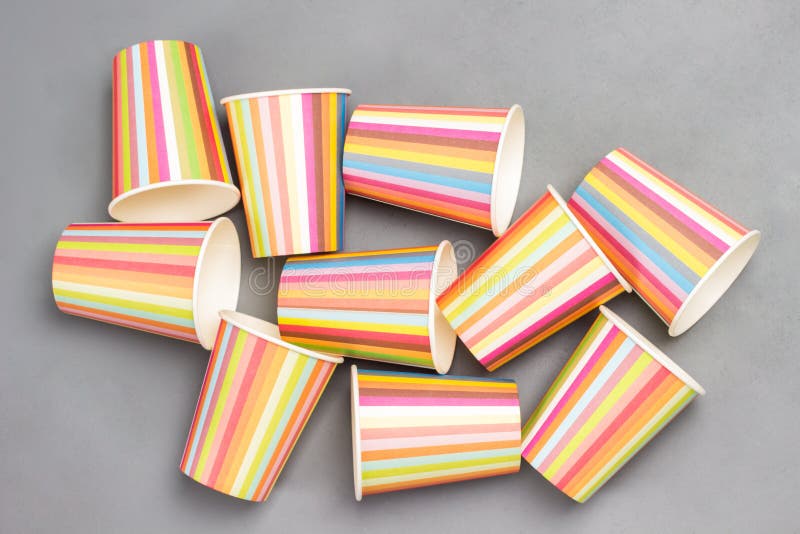 Colored Paper Cups. Grey Background Stock Image - Image of plastic ...