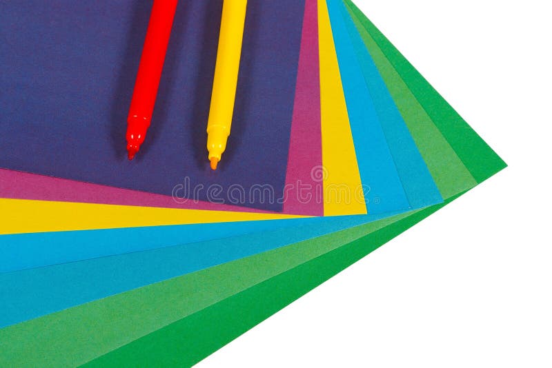 Colored Paper, Markers And Scissors Stock Photo - Image of kindergarten ...
