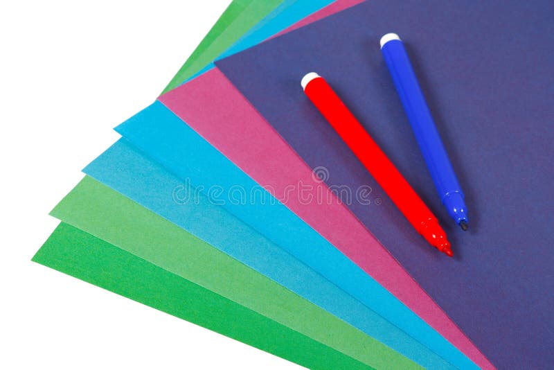 Colored Paper and Markers for Creativit Stock Photo - Image of bright ...