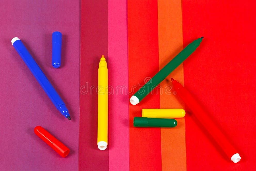 Colored Paper and Markers for Creativity Stock Photo - Image of ...