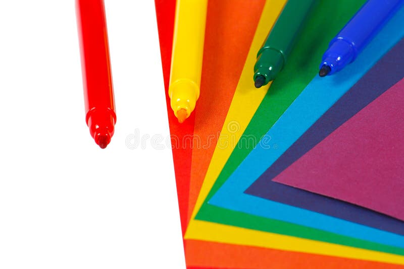 Colored Paper and Markers for Creativity Stock Photo - Image of bright ...