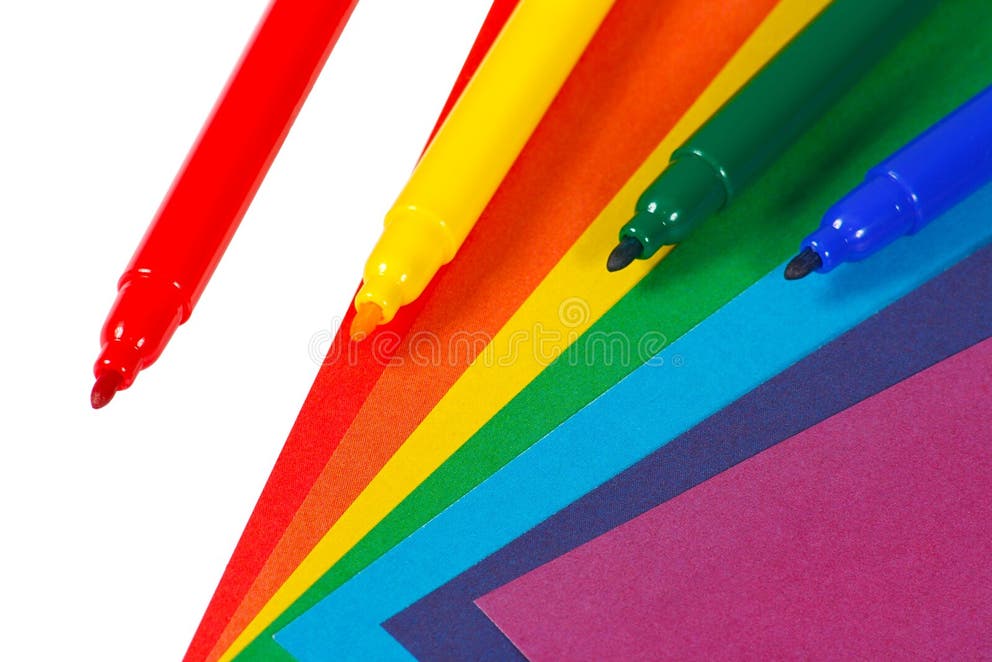 Colored Paper and Markers for Creativity Stock Image - Image of craft ...