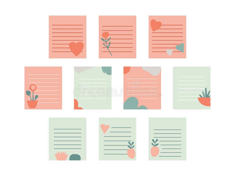 Colored Paper Note Stickers Vector Set. Sticky Note Papers with Boho ...