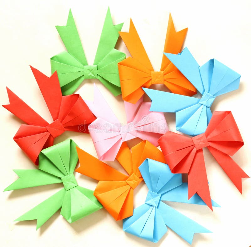 Colored Paper Origami Bows for Holiday Stock Photo - Image of wrap ...