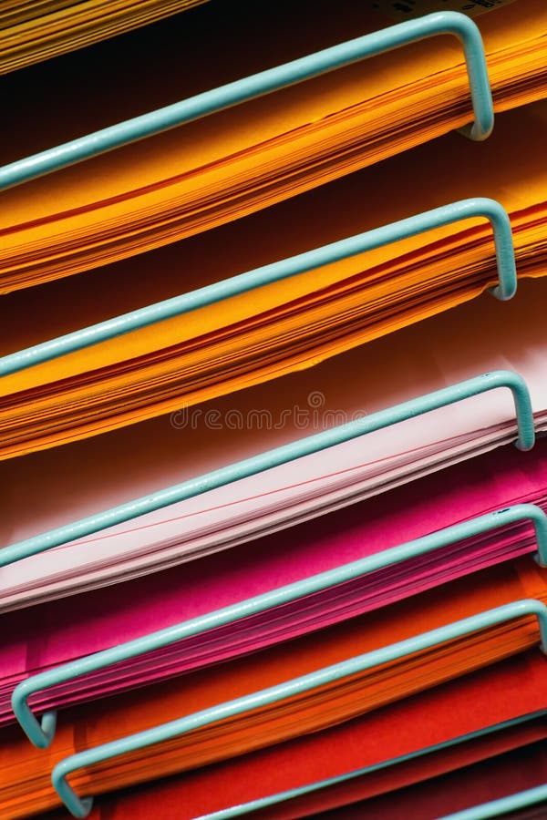 Colored Paper Sheets on a Rack, Selective Focus Stock Photo - Image of ...