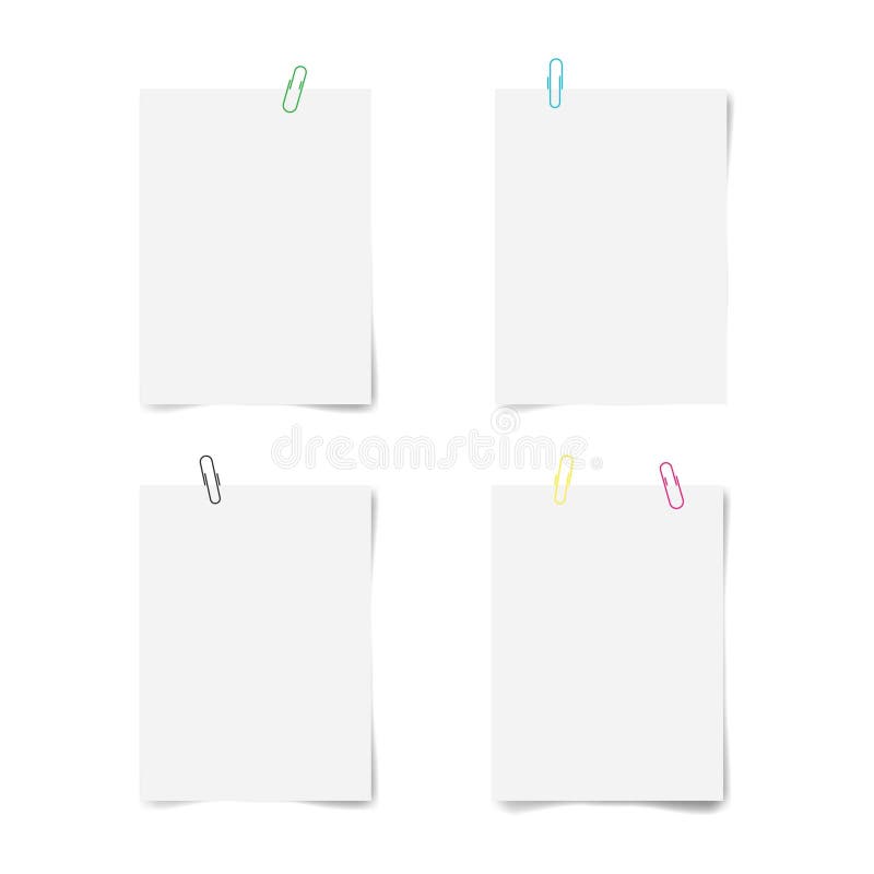 Colored Paperclip with Blank White Notepaper. White Sheet for Your ...