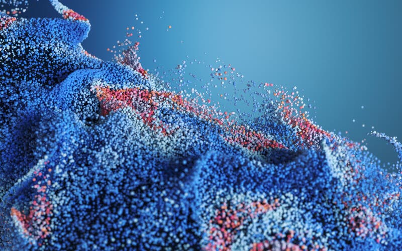 Colored Particles with Blue Background, 3d Rendering Stock Illustration ...