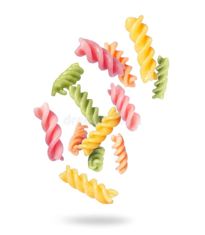 Colored Pasta Close Up in the Air Isolated on a White Background Stock ...