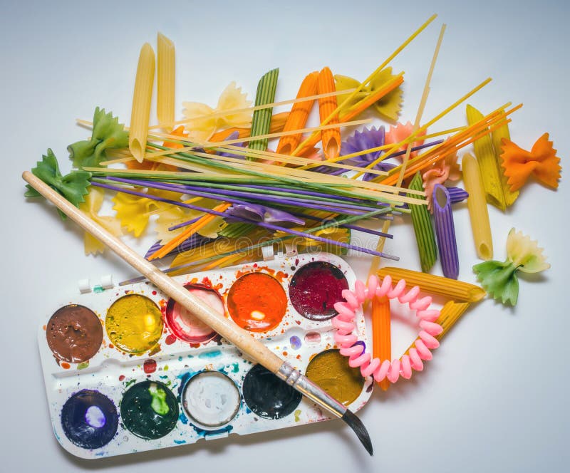 Colored Pasta Painted in Different Color Brush Stock Image - Image of ...