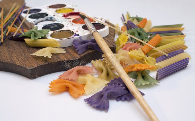 Colored Pasta Painted in Different Color Brush Stock Photo - Image of ...