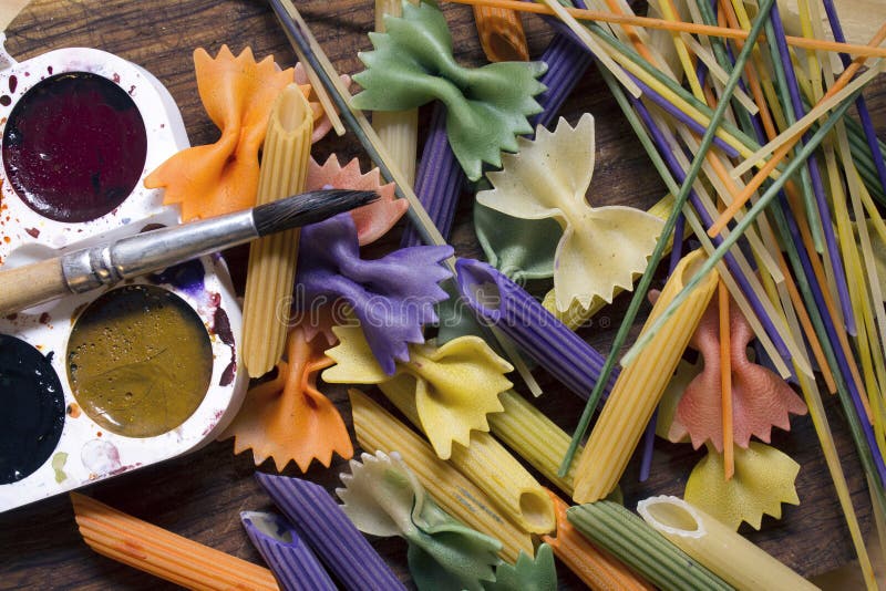 Colored Pasta Painted in Different Color Brush Stock Image - Image of ...