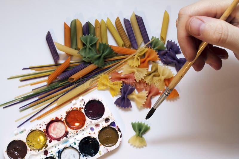 Colored Pasta Painted in Different Color Brush Stock Photo - Image of ...