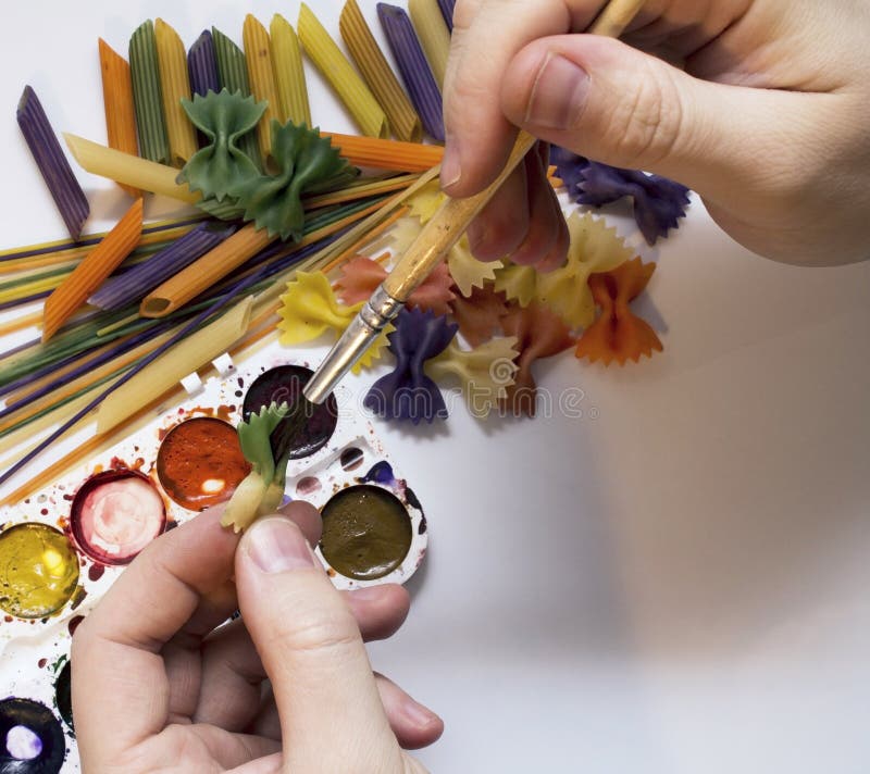 Colored Pasta Painted in Different Color Brush Stock Photo - Image of ...