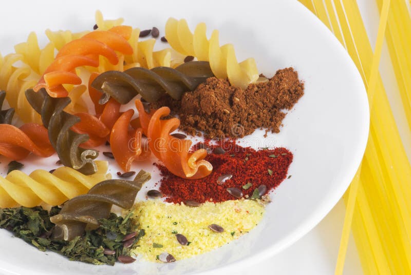 Colored Pasta on the Plate with Spaghetti Stock Image - Image of health ...