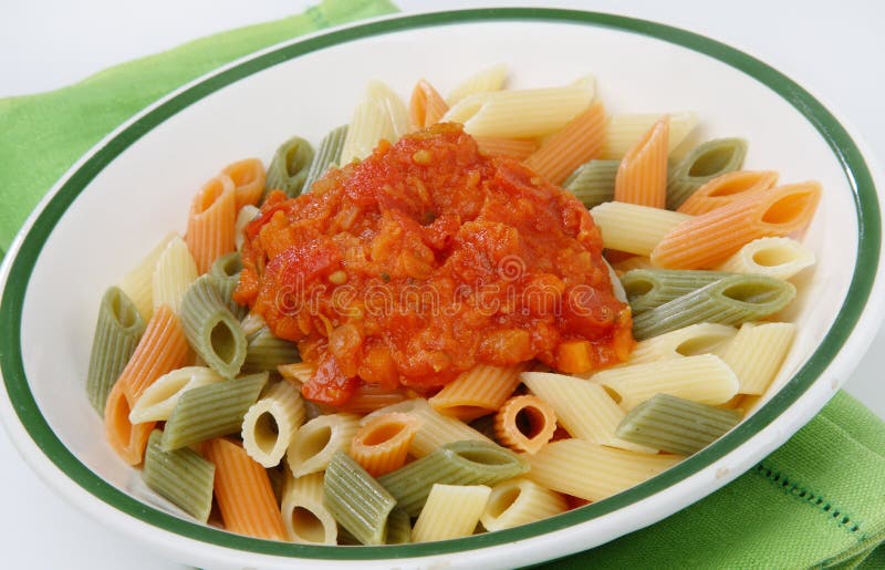 Colored Pasta with Tomato Sauce Stock Photo - Image of meal, vegetable ...