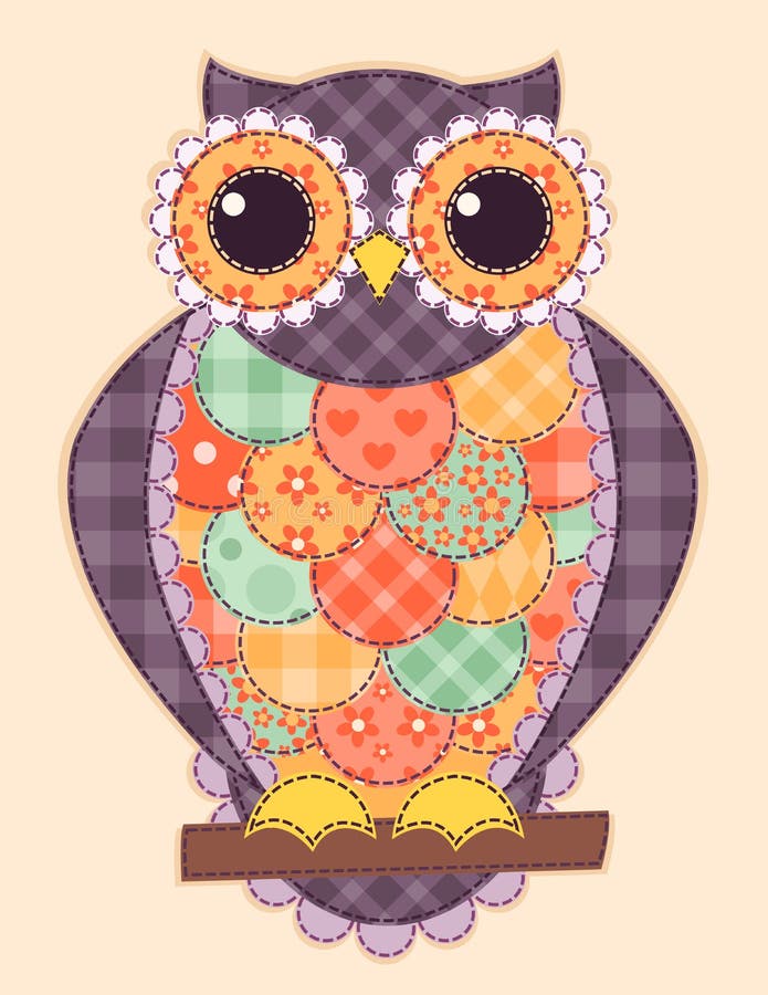 Colored patchwork owl stock vector. Illustration of handmade - 35209403