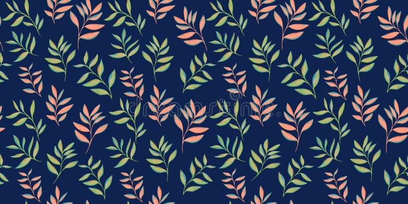 Colored Pattern with Abstract Artistic Tiny Branches Leaves. Stylized ...