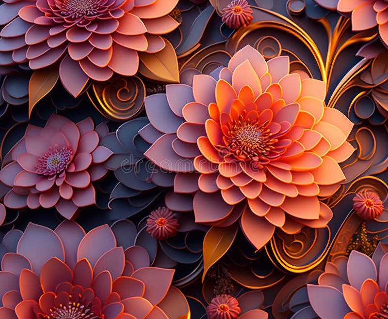 Colored Pattern of Beautiful Three-dimensional Flowers. 3D Illustration ...
