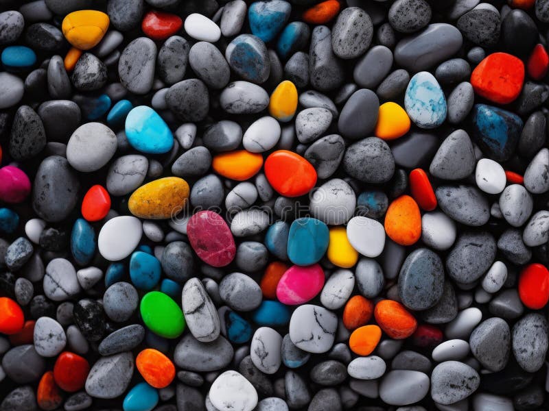 Colored Pebbles on the Black Background. Top View Stock Illustration ...