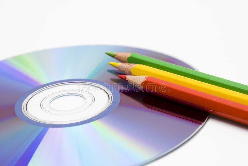 Colored pencil and CD stock photo. Image of disk, artistic - 3597834