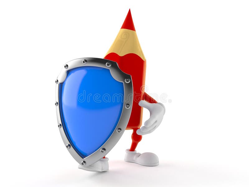 Colored Pencil Character with Protective Shield Stock Illustration ...