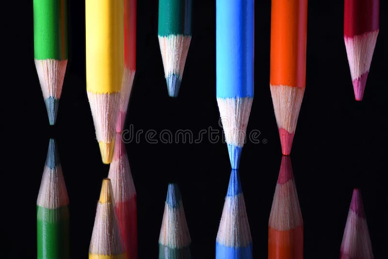 Colored Pencil Points on Dark Glass Stock Image - Image of multicolor ...