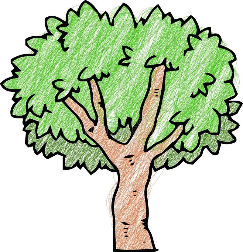 Colored Pencil Style Rough Sketch of Tree Stock Vector - Illustration ...
