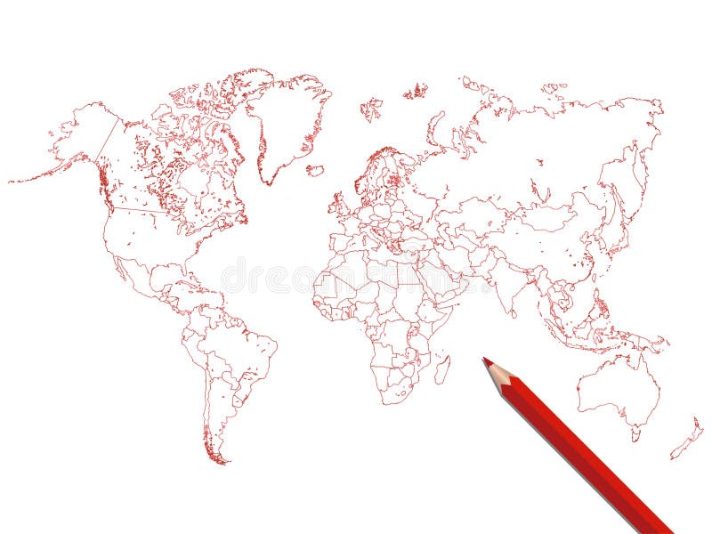 Colored Pencil World Map Illustration on a White Background Stock ...