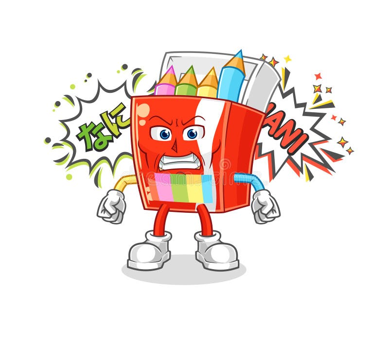 Colored Pencils Anime Angry Vector. Cartoon Character Stock ...