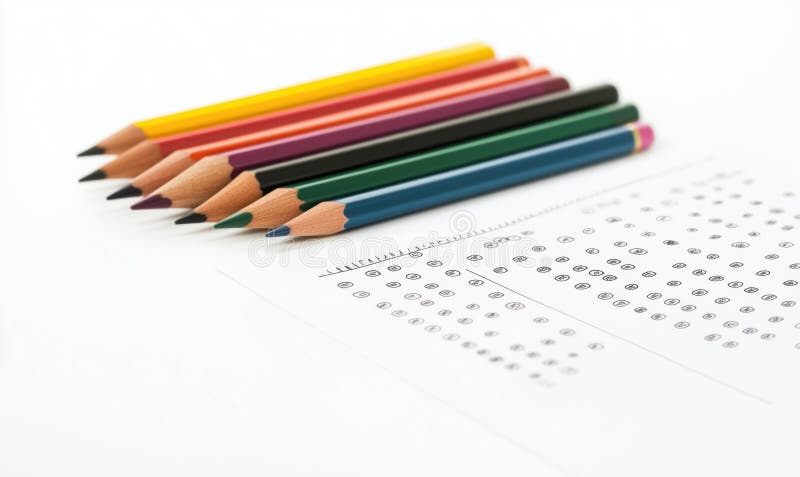 Colored Pencils Arranged beside Answer Sheet, Vibrant Hues, Educational ...