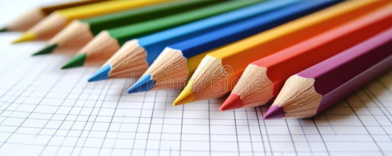 Colored Pencils Arranged on Graph Paper, Close-up. Artistic Creativity ...