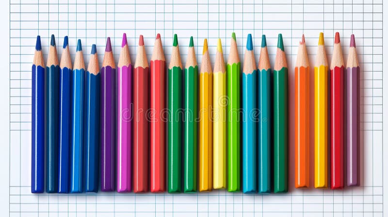 Colored Pencils Arranged in a Row on Graph Paper, Vibrant and Aligned ...