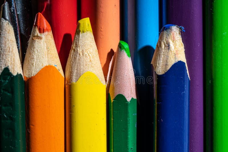 Colored Pencils in Assorted Colors Stock Photo - Image of drink, wood ...